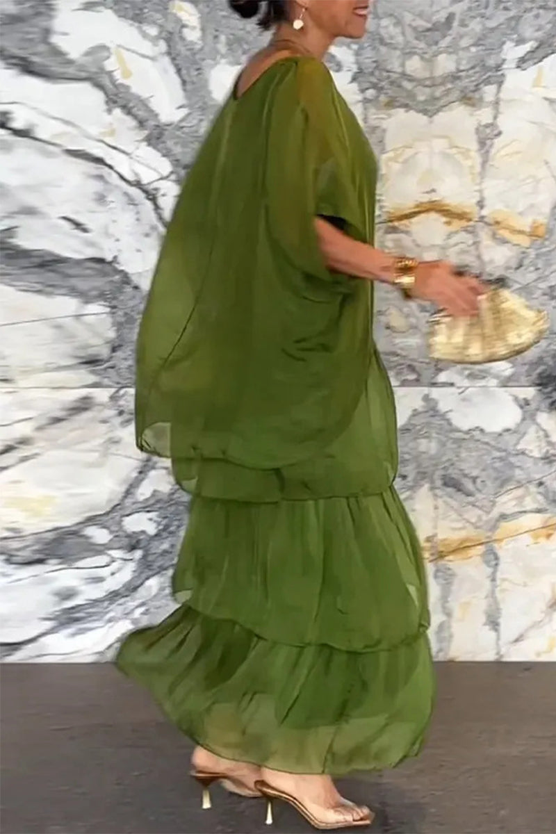 Elegant Solid Flounce O Neck A Line Dresses – uber7