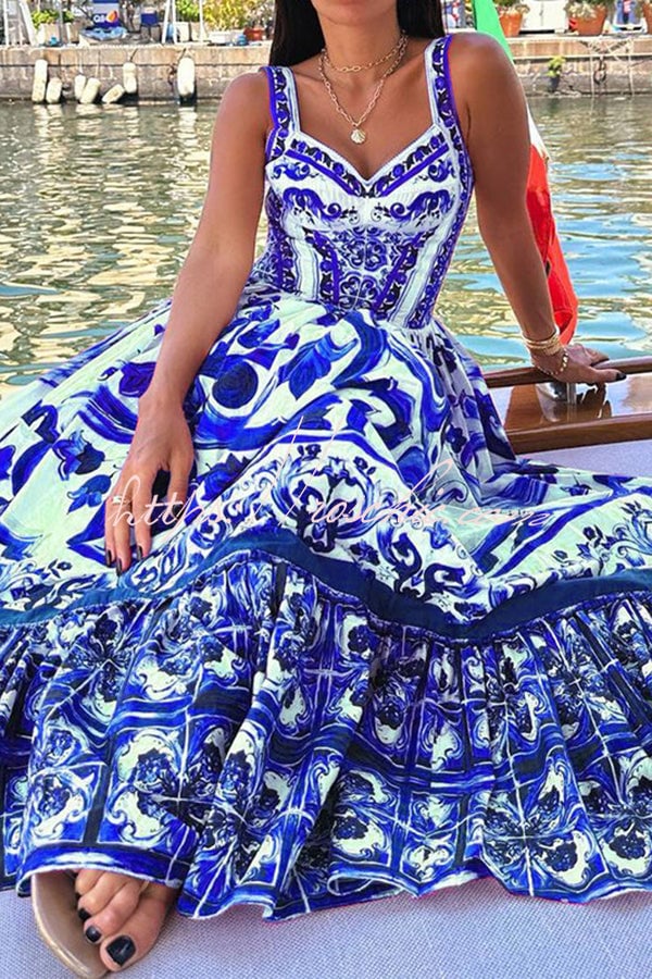 Stunning Floral Print Suspender Patchwork Maxi Dress – uber7