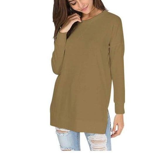 🔥Round Neck Casual Solid Color Top – uber7
