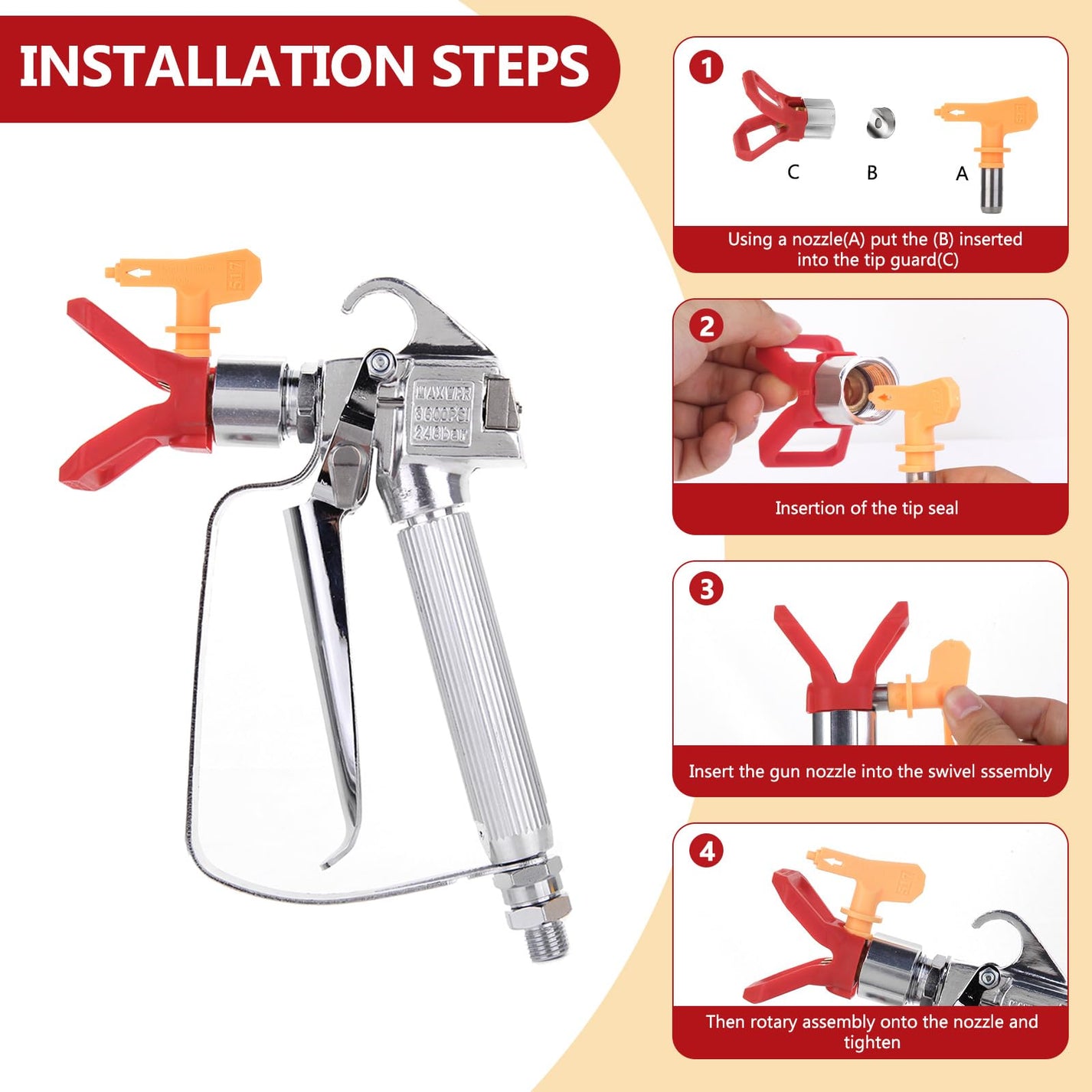 3600PSI Airless Paint Sprayer G u n High Pressure with 517 Yellow Spra ...