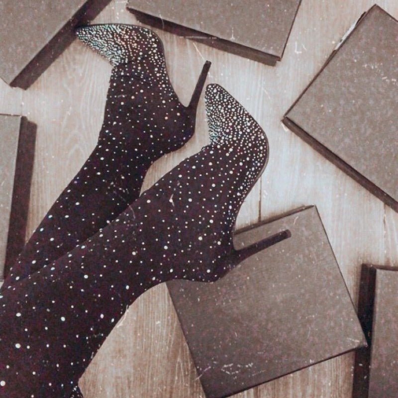 Women's Sparkly Faux Diamond Knee Boots👠 – uber7