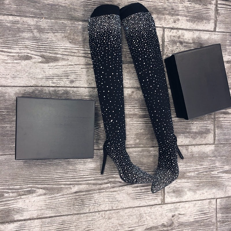 Women's Sparkly Faux Diamond Knee Boots👠 – uber7