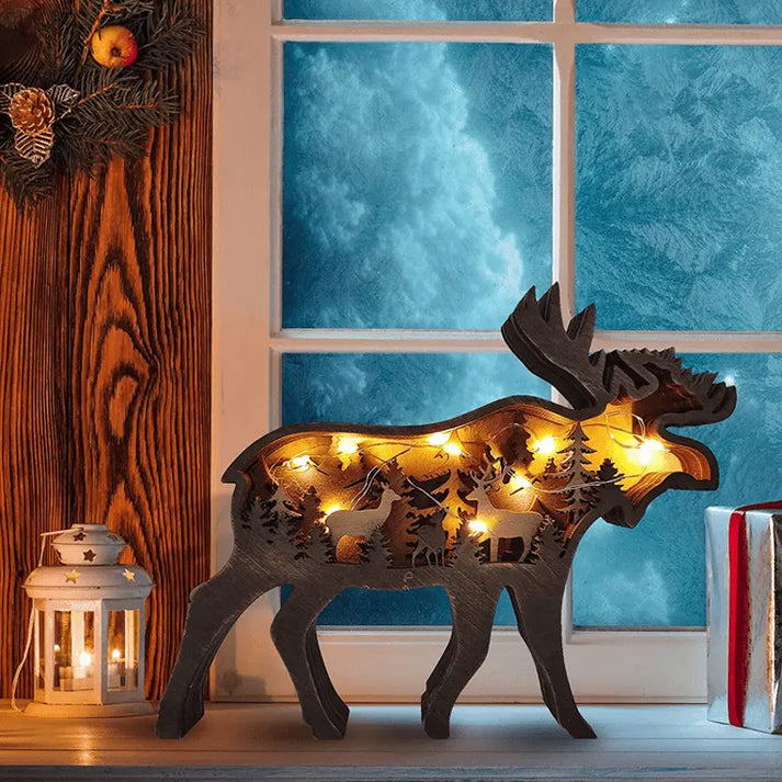 3D Animals Wooden Crafts with Light Deer Moose Home Decor for Wall and ...
