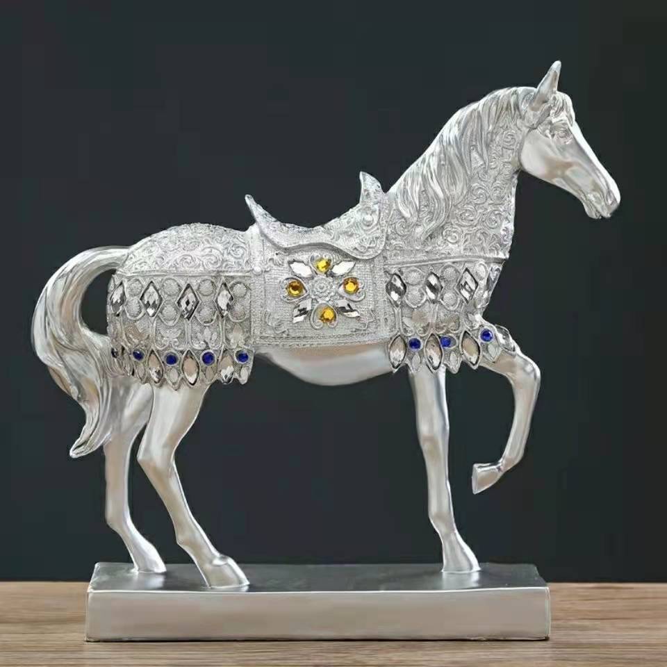 Luxury Diamond Horse Standing Statue, Golden Fortune Horse Statue Carv ...