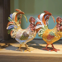 Pure Handmade Metal Enamel Color Craft Lucky Chicken Storage Box Jewel ...