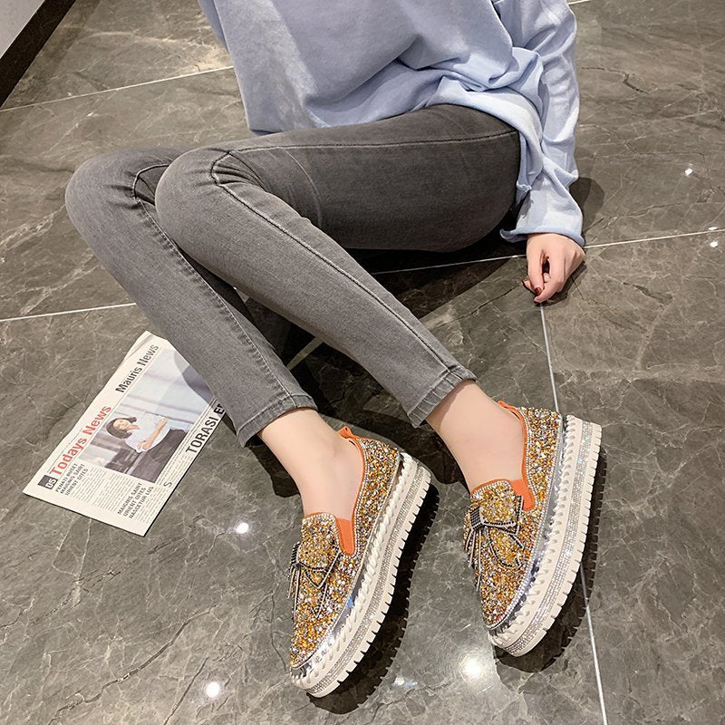 Shining Rhinestone Slip-on Thick Botton Casual Ladies Crystal Shoes – uber7